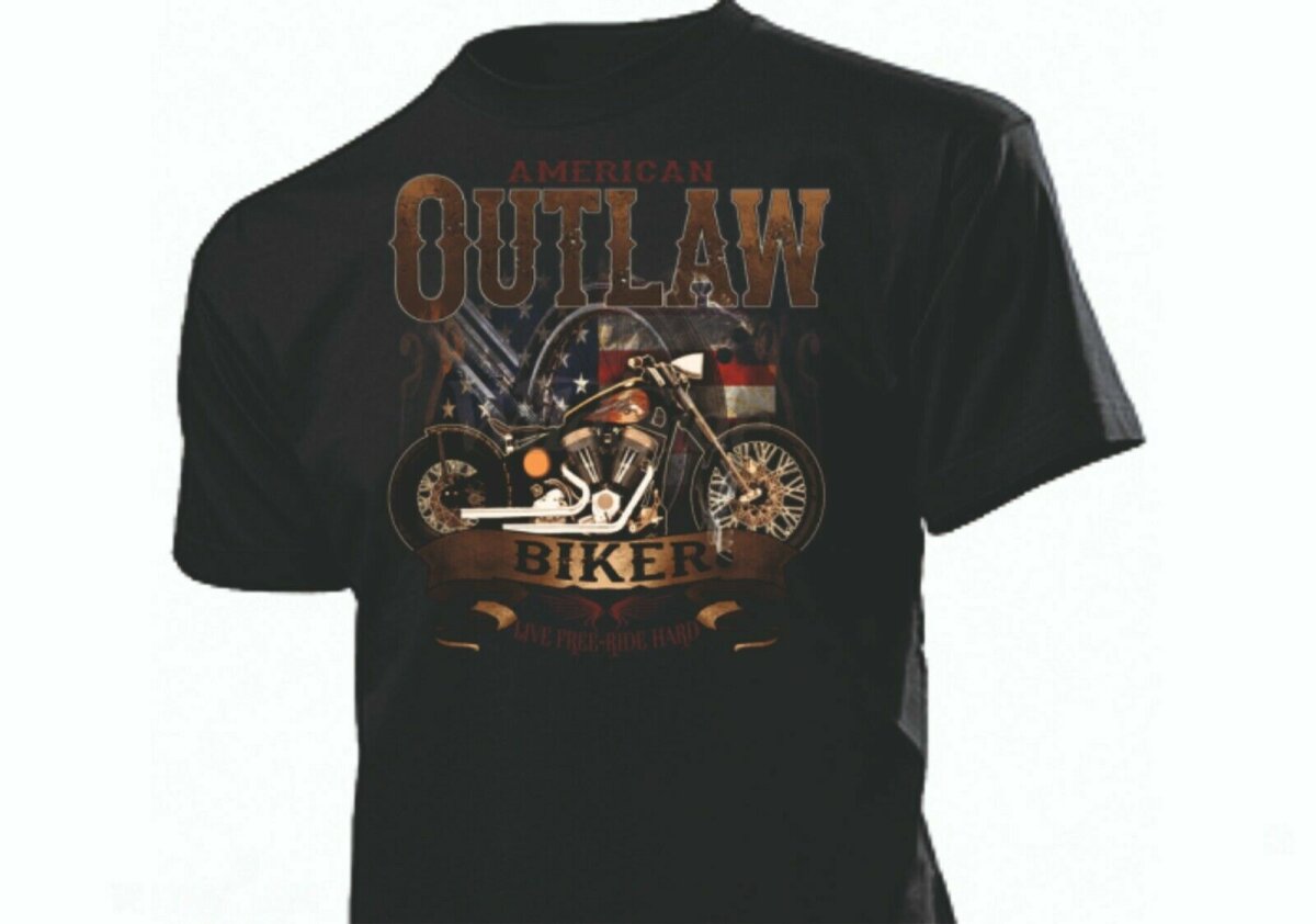 T-Shirt Outlaw Biker Live Free & Ride Hard USA Flag Chopper V8 Hot Ro